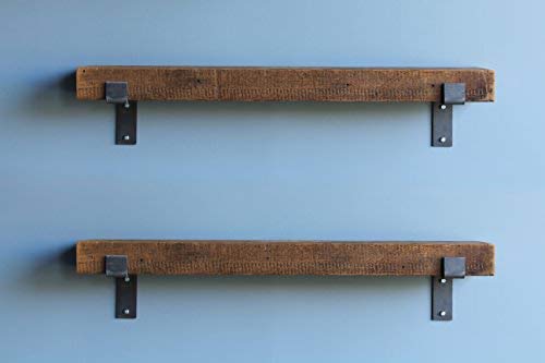 Urban Legacy Reclaimed Wood Shelves | Floating Or with Brackets | Amish Handcrafted in Lancaster County, PA | Set of Two - Genuine, Salvaged (Bracketed Natural, 40" x 7" x 2.5")