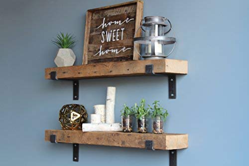 Urban Legacy Reclaimed Wood Shelves | Floating Or with Brackets | Amish Handcrafted in Lancaster County, PA | Set of Two - Genuine, Salvaged (Bracketed Natural, 40" x 7" x 2.5")