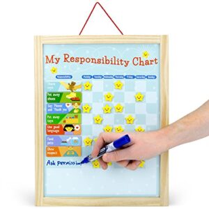 Imagination Generation My Responsibility Chart, Magnetic Dry Erase Wooden Chore Chart with Storage Bag, 24 Goals and 56 Reward Stars