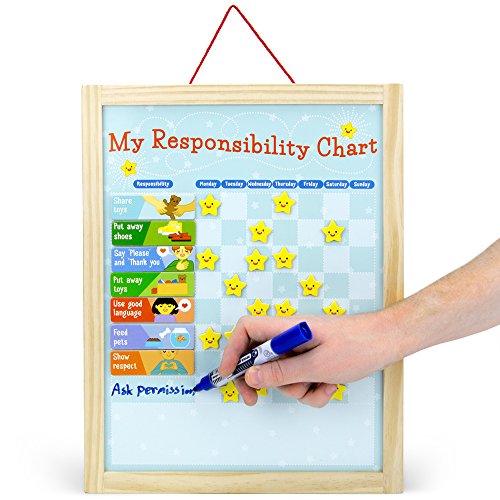 Imagination Generation My Responsibility Chart, Magnetic Dry Erase Wooden Chore Chart with Storage Bag, 24 Goals and 56 Reward Stars