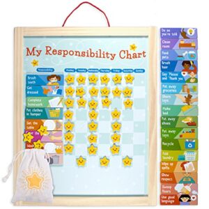 Imagination Generation My Responsibility Chart, Magnetic Dry Erase Wooden Chore Chart with Storage Bag, 24 Goals and 56 Reward Stars