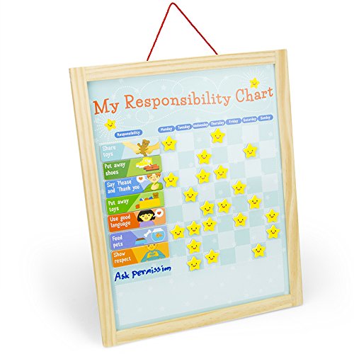 Imagination Generation My Responsibility Chart, Magnetic Dry Erase Wooden Chore Chart with Storage Bag, 24 Goals and 56 Reward Stars