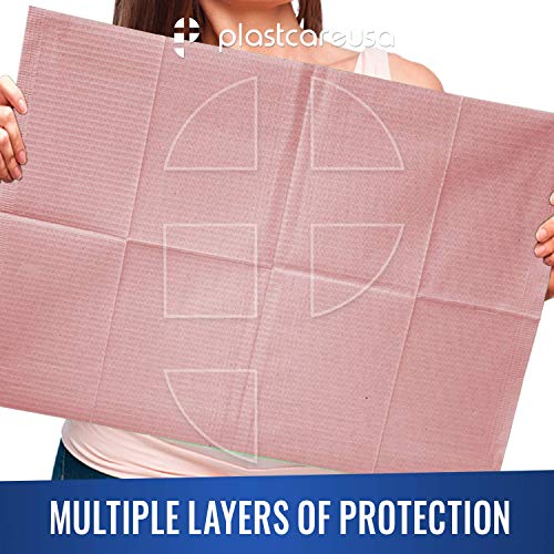 Disposable Dental Bibs 13"x18" (125 Pack) - 3 Ply Waterproof Tattoo Bib Sheet for Patients - Dentist or Medical Tray Cover and Nail Table Cover Supplies, Pink, One Size