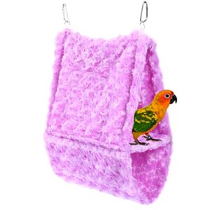 comidox double layer plush snuggle bird hammock hanging snuggle cave happy hut bird parrot hideaway size l (36x14x25) purple