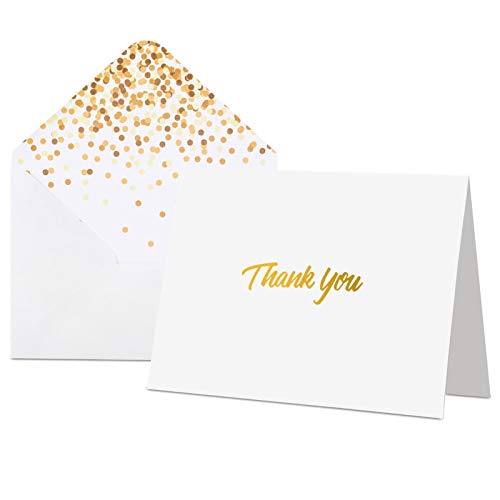 100 Thank You Cards with Envelopes - Thank You Notes, White & Gold Foil - Blank Cards with Envelopes - For Business, Wedding, Graduation, Baby/Bridal Shower, Funeral, Professional Thank You Cards Bulk