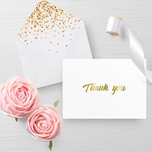 100 Thank You Cards with Envelopes - Thank You Notes, White & Gold Foil - Blank Cards with Envelopes - For Business, Wedding, Graduation, Baby/Bridal Shower, Funeral, Professional Thank You Cards Bulk