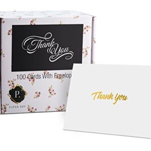 100 Thank You Cards with Envelopes - Thank You Notes, White & Gold Foil - Blank Cards with Envelopes - For Business, Wedding, Graduation, Baby/Bridal Shower, Funeral, Professional Thank You Cards Bulk