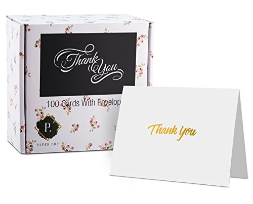 100 Thank You Cards with Envelopes - Thank You Notes, White & Gold Foil - Blank Cards with Envelopes - For Business, Wedding, Graduation, Baby/Bridal Shower, Funeral, Professional Thank You Cards Bulk