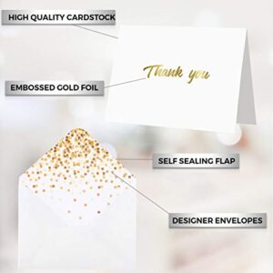 100 Thank You Cards with Envelopes - Thank You Notes, White & Gold Foil - Blank Cards with Envelopes - For Business, Wedding, Graduation, Baby/Bridal Shower, Funeral, Professional Thank You Cards Bulk