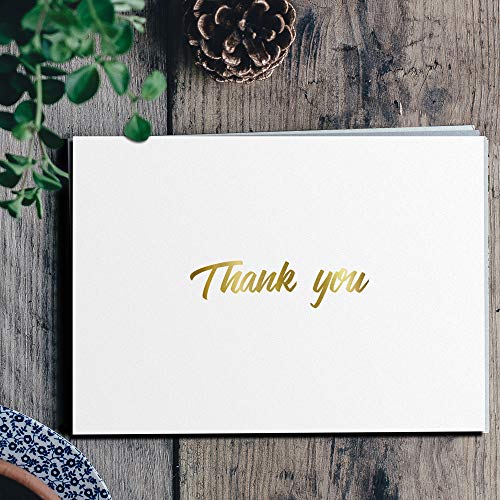 100 Thank You Cards with Envelopes - Thank You Notes, White & Gold Foil - Blank Cards with Envelopes - For Business, Wedding, Graduation, Baby/Bridal Shower, Funeral, Professional Thank You Cards Bulk