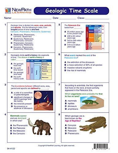 NewPath Learning-947122 Geologic Time Scale Visual Learning Guides, Set/5-4-Panel, 11" x 17" Laminated Guides, Full-Color Graphic Overview, Write-On/Wipe-Off Activities