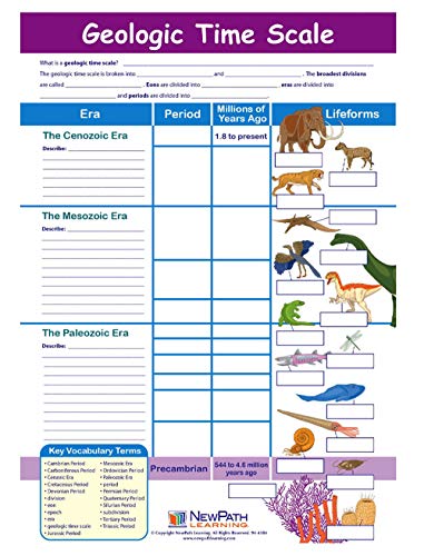 NewPath Learning-947122 Geologic Time Scale Visual Learning Guides, Set/5-4-Panel, 11" x 17" Laminated Guides, Full-Color Graphic Overview, Write-On/Wipe-Off Activities