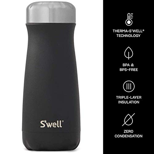 S'well Stainless Steel Traveler - 16 Fl Oz - Onyx - Triple-Layered Vacuum-Insulated Travel Mug Keeps Coffee, Tea and Drinks Cold for 24 Hours and Hot for 12 - BPA-Free Water Bottle