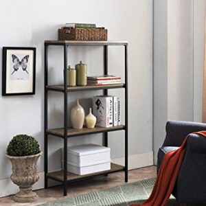 Kings Brand Furniture Grey Finish Wood & Black Metal 4 Tier Shelf Storage Bookcase