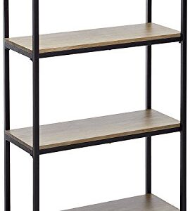 Kings Brand Furniture Grey Finish Wood & Black Metal 4 Tier Shelf Storage Bookcase