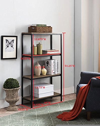 Kings Brand Furniture Grey Finish Wood & Black Metal 4 Tier Shelf Storage Bookcase