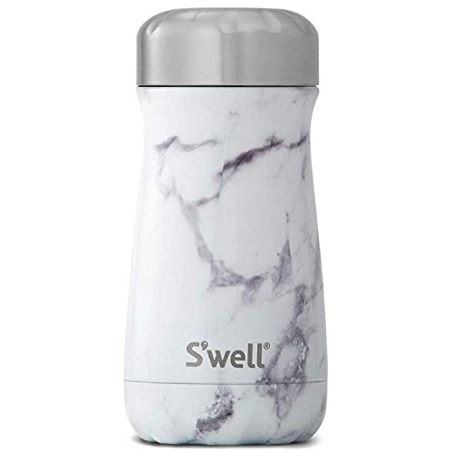 S'well Stainless Steel Traveler-Triple-Layered Vacuum-Insulated Containers Keeps Drinks Cold for 21 Hours and Hot for 9-with No Condensation-BPA Free Water Bottle, 1 Count (Pack of 1), White Marble