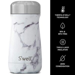 S'well Stainless Steel Traveler-Triple-Layered Vacuum-Insulated Containers Keeps Drinks Cold for 21 Hours and Hot for 9-with No Condensation-BPA Free Water Bottle, 1 Count (Pack of 1), White Marble