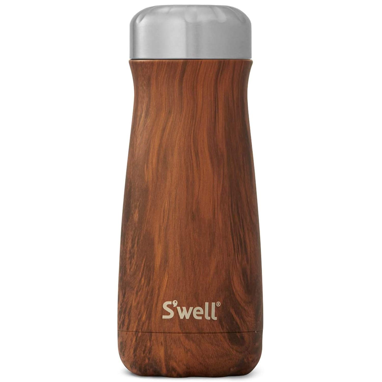 S'well Stainless Steel Traveler-16 Fl Oz Triple-Layered Vacuum-Insulated Travel Mug Keeps Coffee, Tea and Drinks Cold for 24 Hours and Hot for 12-BPA-Free Water Bottle, 1 Count (Pack of 1), Teakwood