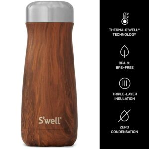 S'well Stainless Steel Traveler-16 Fl Oz Triple-Layered Vacuum-Insulated Travel Mug Keeps Coffee, Tea and Drinks Cold for 24 Hours and Hot for 12-BPA-Free Water Bottle, 1 Count (Pack of 1), Teakwood