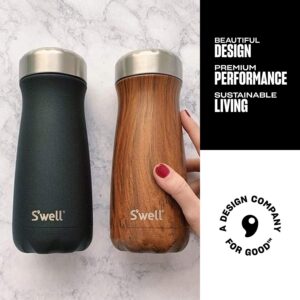 S'well Stainless Steel Traveler-16 Fl Oz Triple-Layered Vacuum-Insulated Travel Mug Keeps Coffee, Tea and Drinks Cold for 24 Hours and Hot for 12-BPA-Free Water Bottle, 1 Count (Pack of 1), Teakwood