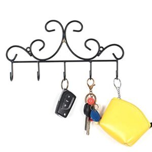 Wall Mounted Metal Hooks/Hangers - Door Hangers/Hooks - Decorative Organizer Rack with 6 Hooks for Keys Clothes Coats Hats Belts Towels Scarves Pots Cups Bags Kitchen Bathroom Garden (Black) (LSYY001)