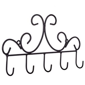 Wall Mounted Metal Hooks/Hangers - Door Hangers/Hooks - Decorative Organizer Rack with 6 Hooks for Keys Clothes Coats Hats Belts Towels Scarves Pots Cups Bags Kitchen Bathroom Garden (Black) (LSYY001)