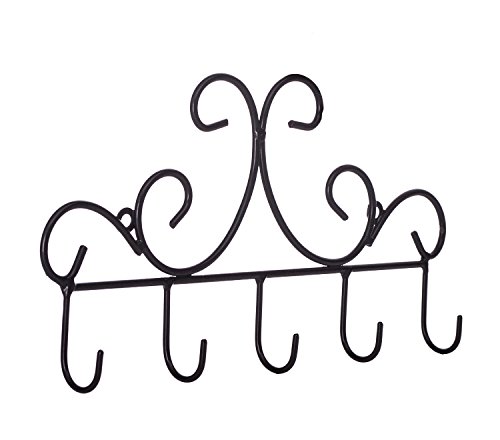 Wall Mounted Metal Hooks/Hangers - Door Hangers/Hooks - Decorative Organizer Rack with 6 Hooks for Keys Clothes Coats Hats Belts Towels Scarves Pots Cups Bags Kitchen Bathroom Garden (Black) (LSYY001)