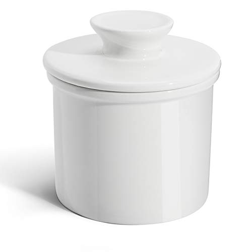 Sweese Butter Dish - Butter Crock for Counter with Water Line for Spreadable Butter - French Butter Keeper with Lid - No More Hard Butter - White, No. 305.101