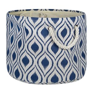 dii polyester container with handles, ikat storage bin, large round, french blue