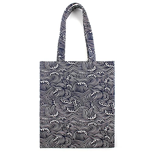 Chezi Japanese Pattern Cotton Canvas Tote Bag (wave/zip)