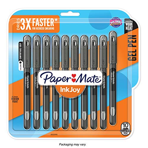 Paper Mate InkJoy Gel Pens Medium Point (0.7mm) Capped, 10 Count, Black (2022995)