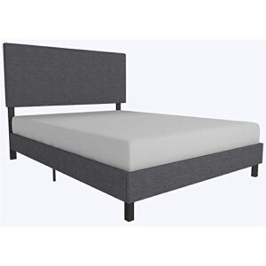 dhp janford upholstered platform bed with modern vertical stitching on rectangular headboard, full, gray linen