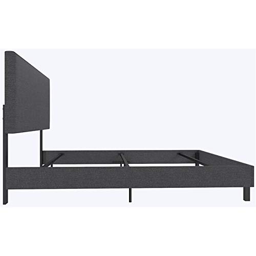 DHP Janford Upholstered Platform Bed with Modern Vertical Stitching on Rectangular Headboard, Full, Gray Linen