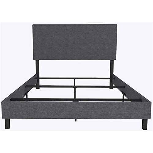 DHP Janford Upholstered Platform Bed with Modern Vertical Stitching on Rectangular Headboard, Full, Gray Linen