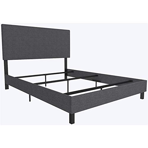 DHP Janford Upholstered Platform Bed with Modern Vertical Stitching on Rectangular Headboard, Full, Gray Linen