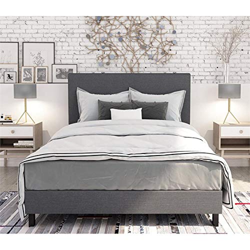 DHP Janford Upholstered Platform Bed with Modern Vertical Stitching on Rectangular Headboard, Full, Gray Linen