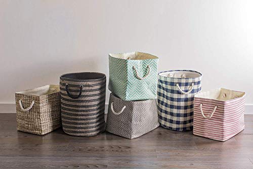 DII Woven Paper Storage Bin, Diamond Basketweave, Stone/Black, Large