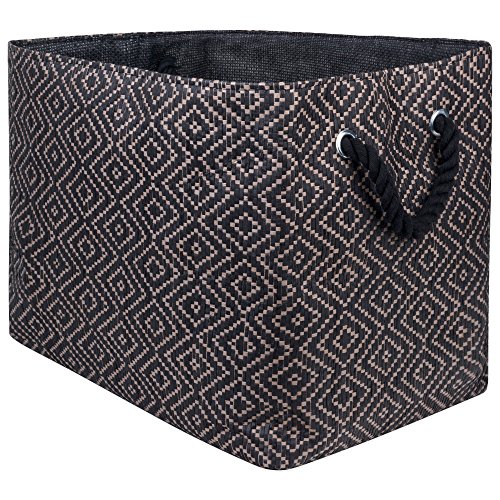 DII Woven Paper Storage Bin, Diamond Basketweave, Stone/Black, Large