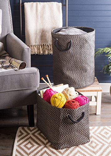 DII Woven Paper Storage Bin, Diamond Basketweave, Stone/Black, Large