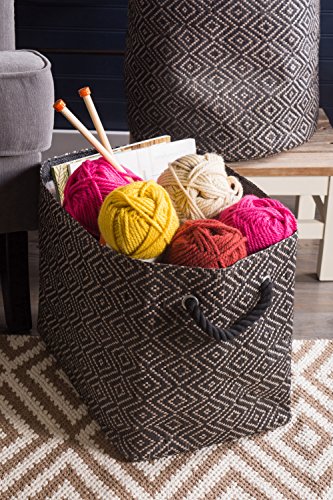 DII Woven Paper Storage Bin, Diamond Basketweave, Stone/Black, Large