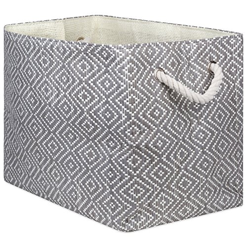 DII Woven Paper Storage Bin, Diamond Basketweave, Gray/White, Large