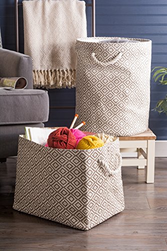 DII Woven Paper Storage Bin, Diamond Basketweave, Gray/White, Large