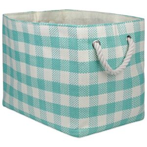 dii woven paper storage bin, checkers, aqua, medium rectangle