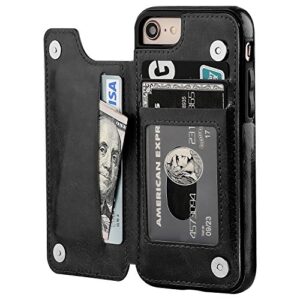 onetop for iphone se(2022) iphone se(2020) iphone 7/8 wallet case with card holder, premium pu leather kickstand card slots, double magnetic clasp and durable shockproof cover 4.7 inch(black)