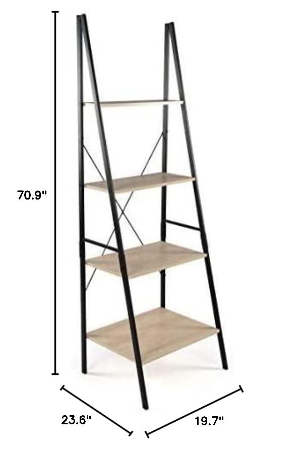 Humble Crew Bookcase 4-Tier 71" Tall Wood Ladder Shelf, Sandwashed Grey