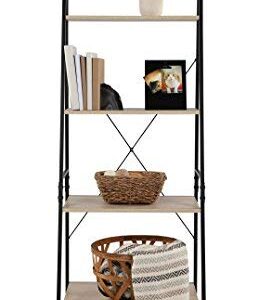 Humble Crew Bookcase 4-Tier 71" Tall Wood Ladder Shelf, Sandwashed Grey