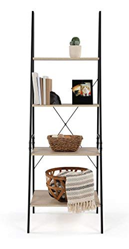 Humble Crew Bookcase 4-Tier 71" Tall Wood Ladder Shelf, Sandwashed Grey