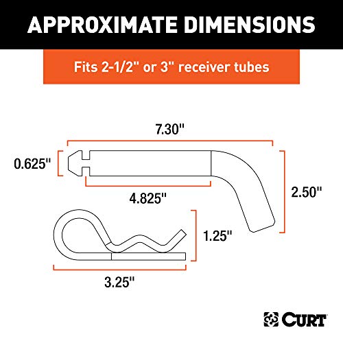 CURT 21507 Heavy-Duty Trailer Hitch Pin & Clip with Grooved Head, 5/8-Inch Diameter, Fits 2-1/2 or 3-Inch Receiver