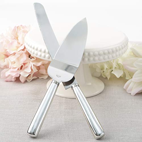 FASHIONCRAFT 2525 Simple Elegance Classic Silver Stainless Steel Cake Knife Set, Wedding Cake Knife and Server Set – One Size (Silver)